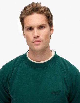 Superdry Essential - Sweat ras de cou &agrave; manches raglan et logo - Vert serg&eacute; d&eacute;lav&eacute;