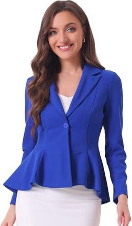 Allegra K Blazer Péplum pour Femme Habillé à 1 Bouton Blazer de Travail Décontracté Ourlet Volanté Costume daffaire Bleu Royal L