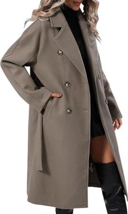 Generic Manteaux en laine pour femmes, manteaux dhiver &agrave; col crant&eacute; &agrave; revers, caban en m&eacute;lange de laine &agrave; double boutonnage, trench-coats classiques avec cein