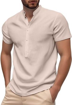 Generic Chemise en lin pour homme, chemise d&eacute;t&eacute; d&eacute;contract&eacute;e boutonn&eacute;e pour l&eacute;t&eacute;, la plage, les loisirs, lext&eacute;rieur, &eacute;l&eacute;gante, les vacances, la coupe droite, 