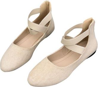 Generic Chaussures de ballet pour femme avec sangles &eacute;lastiques &agrave; la cheville, style d&eacute;contract&eacute;, &eacute;l&eacute;gant, couleur unie, confortables, respirantes, chaussures