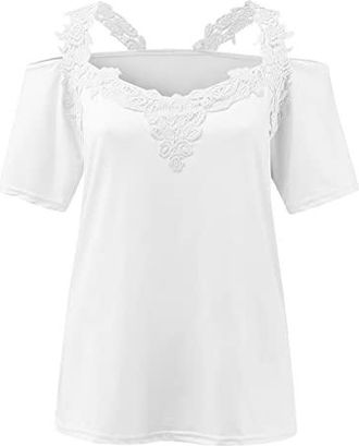Generic T-shirt denterrement de vie de gar&ccedil;on Chemisier pour femme avec accents en dentelle Design &agrave; manches courtes d&eacute;contract&eacute;es pour un Irr&eacute;sistible F&eacute;mini
