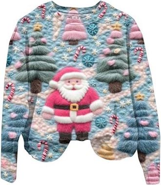 Generic 2025 Sweat de Noel Femme Pull Noel Rigolo Imprimé Hiver Pull Noël Femme Drole Pullover De Noël Femmes Moche Ugly Pulls Noels Rigolo Sweat Polaire Femm