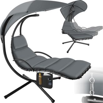 TecTake Hängeliege mit Gestell, Schwebeliege, Schwingliege mit Sonnendach, Schaukelliege, Hängesessel inkl. Tasche, Polsterauflage mit Kopfkissen, für Garten,