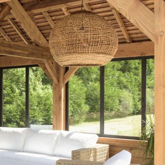 Macabane Macabane - sixtine - Suspension boule 83x83cm en abaca couleur naturelle et teck