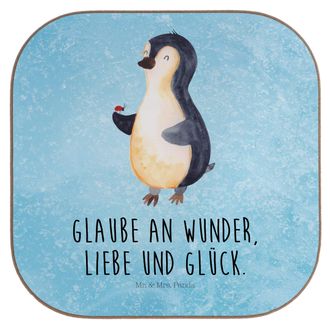 Mr. & Mrs. Panda Coaster Pinguin Marienk&auml;fer - Geschenk, Holzuntersetzer, Liebe, Gl&uuml;ck, Wunder, Kleine, Aufmerksam, Untersetzer Gl&auml;ser, Getr&auml;nkeuntersetzer, gl&auml;serunte