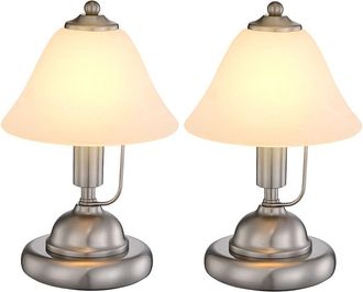 Globo Lighting Tischleuchte Touch Nachttischleuchte Alabaster Glas Tischlampe Schlafzimmer, Nickel matt, 1x E14 Fassung, DxH 17x27 cm, 2er Set