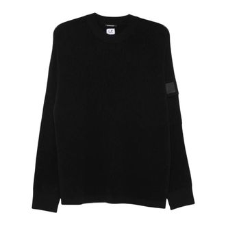 C.P. Company Gerippter Rundhals-Pullover mit Logo-Applikation - - Knitwear - Herren - Schwarzk - 2XL