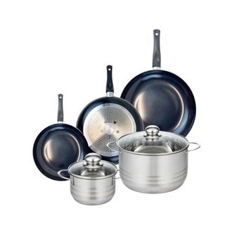 Fackelmann ELO 9741650 Batterie de cuisine 5 pi&egrave;ces, Ensemble de 3 Po&ecirc;les de cuisson 20, 24 et 28 cm et 2 faitouts 16 et 24 cm Elo Prima Brillant, inox, inductio