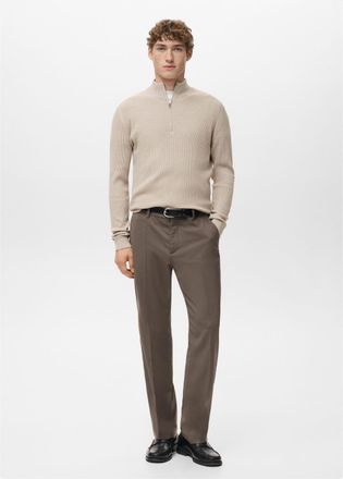 Mango Pull-over maille c&ocirc;tel&eacute;e col zipp&eacute; beige - Homme - XXL - MANGO MAN