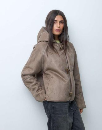Asos veste borg &agrave; capuche avec brandebourgs, taupe-Marron