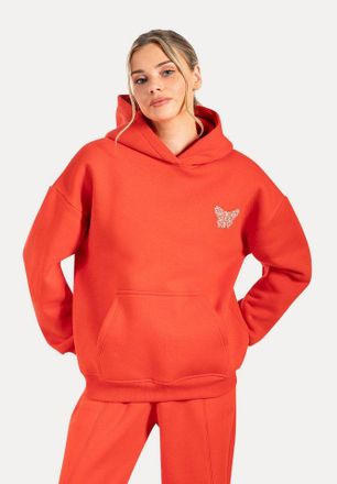 Smilodox Hoodie Nala, Oversize Fit Pullover mit gro&szlig;er Kapuze und Butterfly Print Kapuzenpulli Relaxed Gro&szlig;er Print K&auml;ngurutasche Streetwear Fitness