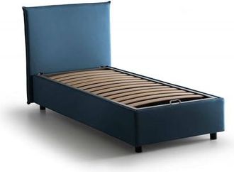Dmora Talamo Italia - Chelsea-Einzelbett, Bettkasten mit Stoffbezug, 100 % Made in Italy, &Ouml;ffnung vorne, geeignet f&uuml;r Matratzen 90 x 190 cm, Blau
