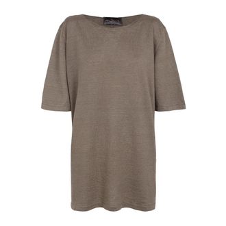 Cortana Oversized Unisex Leinen T-Shirt - - Knitwear - Herren - Braun - M