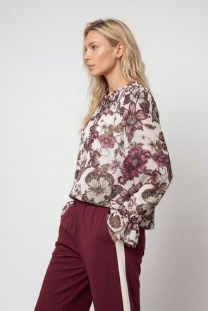 Monari Langarmbluse Bluse Blume allover Regular fit mit Raffungen