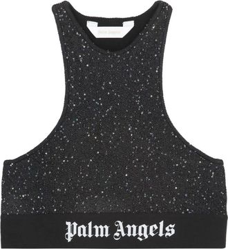 Palm Angels Femme, Sport, Noir, Taille: 36 FR Sequin Knit Sports Bra