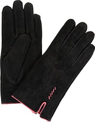 SNUGRUGS Gants en daim pour femme avec doublure en polaire et noeud, Gants Hiver, Noir, Large