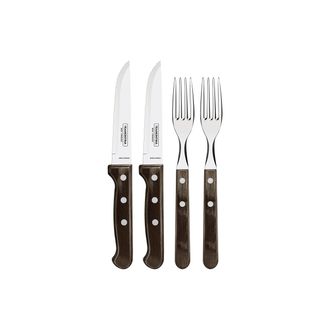 Tramontina Steakbesteck Gaucho, Set 4-teilig, mit 2 Steakmessern und 2 Steakgabeln, Edelstahl, Echtholzgriff, FSC