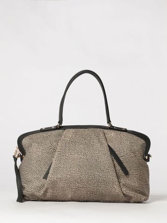 Borbonese Sac Boston Frame en nylon recycl&eacute; &agrave; pois avec d&eacute;tails en cuir