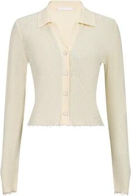 Helmut Lang Top boutonn&eacute; court &agrave; col cubain en lin m&eacute;lang&eacute;