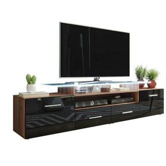 Mirjan24 Mobilier1 - Meuble tv Charlotte 117, Prune + Noir brillant, Le nombre de portes: 0, Nombre de tiroirs: 0, 194x38x39cm, led