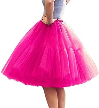 Minetom Tutu Danse Année 50 Classique Ballet Courte en Tulle Jupon Vintage Couleurs Variées Bouffante pour Soirée Party Mariage Cocktail A Rose Rouge One Size
