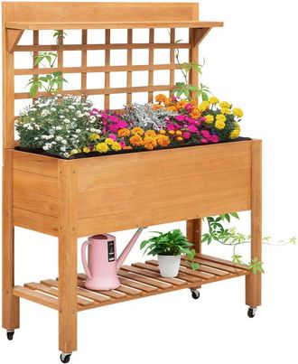 OUTSUNNY Hochbeet Pflanztisch Blumentisch Arbeitstisch G&auml;rtnertisch Gew&auml;chshaus Holzpflanztisch f&uuml;r Garten Balkon, 105 x 40 x 135 cm, Tanne, nicht