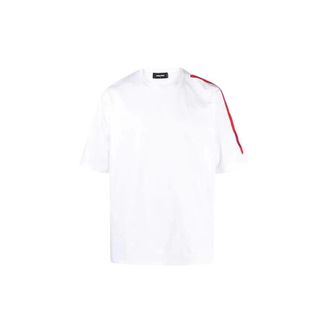 Dsquared2 Kurz&auml;rmeliges T-Shirt mit rotem Schulterband - - Tops - Herren - Wei&szlig; - L