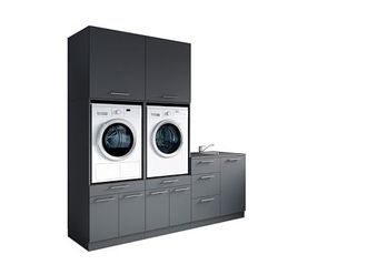 Laundreezy Waschraum Komplett-Set, Anthrazit - Modulares Schranksystem f&uuml;r Waschk&uuml;che & Hauswirtschaftsraum - 236 x 238 x 68 cm (B/H/T)