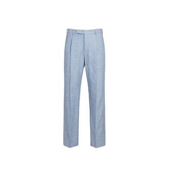 PT01 Pantalon &agrave; plis en coton et lin textur&eacute;