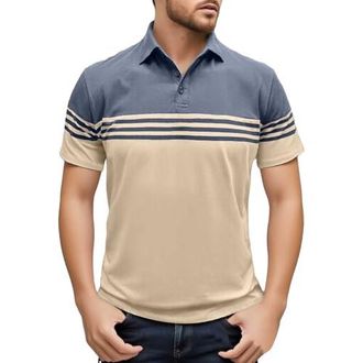 Generic Polo Homme Printemps et &Eacute;t&eacute; Mode D&eacute;contract&eacute;e Manches Courtes Chemise Ray&eacute;e Revers T-shirt Couleur Assortie Haut, Marine, XXL