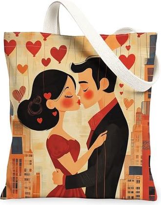 Generic Sac fourre-tout romantique en toile Cupidon pour le shopping 33 x 38 cm, sac d&eacute;picerie r&eacute;utilisable pour femme, amoureux amusant, plage, esth&eacute;tique, p