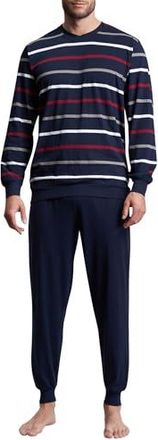 Götzburg Pyjama bleu à rayures transversales pour homme, Anneau bleu foncé., 52
