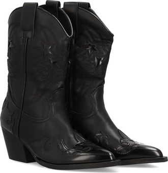 Shoes & Blues Botte Cowboy pour femme avec motif détoiles scintillantes, pointe fine, talon large moyen, fermeture à glissière, idéale pour lhiver automne., Noir, 3