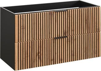 Vente-Unique Vente-unique - Meuble sous vasque suspendu stri&eacute; - Naturel clair et noir - 80 cm - madela