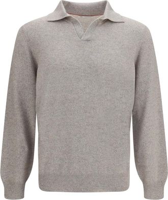 Brunello Cucinelli Moulin&eacute; Kaschmir Strick Polo - - Knitwear - Herren - Grau - XL