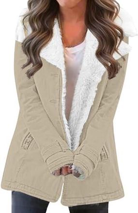 Generic Veste dhiver chaude en polaire Sherpa doubl&eacute;e de grande taille avec revers boutonn&eacute;, manteau dext&eacute;rieur en composite tendance pour femme, abricot, 3XL