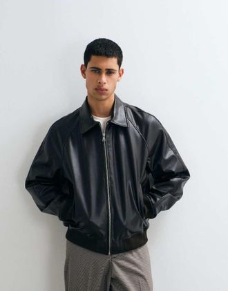 Jack & Jones bomber matelass&eacute; en similicuir noir-Marron