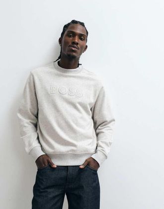Boss Orange by Hugo Boss Boss Orange - Sweat-shirt avec logo ton sur ton imprim&eacute; sur la poitrine - Gris