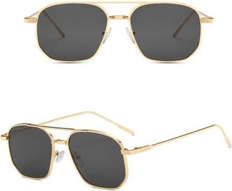 Generic Lunettes de soleil pour femmes, monture en métal en forme de polygone, lunettes de soleil vintage rétro pour femmes, gris doré 2026