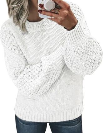 Generic Pull pour femme en tricot &eacute;pais &agrave; col rond et manches longues, coupe ample, doux, confortable, d&eacute;contract&eacute;, chaud pour lautomne et lhiver, usage quoti