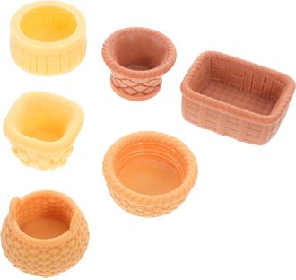Garneck 6stücke Miniatur-brotkörbe Aus Kunstharz Winzige Körbe Für Puppenhäuser DIY-gartendekoration Kleine Obstkörbe Für Modellspielzeug Mini-körbe Für Dekor