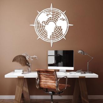 Generic Metall-Wanddeko mit Kompass, Vintage-Weltkarten-Kompass, Weltkarten-Deko, Moderne Deko, Wohnzimmerdeko (Wei&szlig;, 80 x 80 cm)