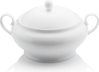 S&auml;nger | Suppenterrine New Port, mit Deckel, robusten Griffen, Servierteuerin mit Doppelgriffen f&uuml;r K&uuml;che, Porzellan, reinwei&szlig; - moderne Serviersch&uuml;ssel - Su