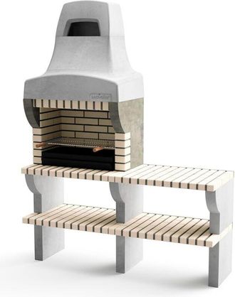 Movelar Movelar - Barbecue en B&eacute;ton Pr&eacute;fabriqu&eacute; avec tr&eacute;teau lat&eacute;ral Bailen Plus 1 (Beige, Gris - 165 x 58 x 58 cm) - Usage Ext&eacute;rieur