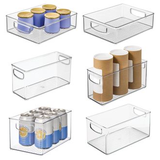 InterDesign iDesign 6er Set kleine stapelbare Aufbewahrungsbehälter aus recyceltem Kunststoff mit integrierten Griffen für die Küche, den Kühlschrank, Gefrierschr