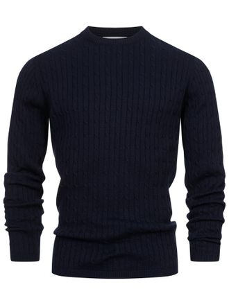 Kronstadt Herren KSCable Feinstrickpullover mit Rundhals-Ausschnitt | Strickpullover aus 100% Baumwolle Sky Captain, L