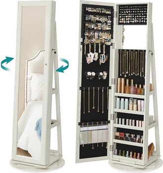 Songmics Schmuckschrank, Standspiegel, Spiegelschrank, mit Ganzkörperspiegel, um 360° drehbar, Schmuckaufbewahrung, abschließbar, mit Schlüsseln, Geschenkidee,