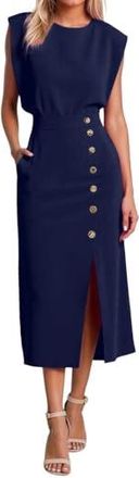 Generic 2026 Robe amincissante pour femme Style r&eacute;tro &agrave; volants, bleu marine, XXL