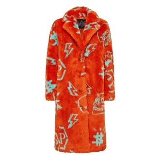 Philipp Plein Eco fur Long Coat Monogram - - Coats - Damen - Orange - XS